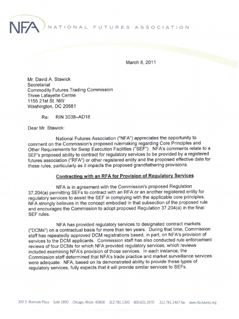 National Futures Association: 340 S. R:erside Cncago, LL 312.781.1467 W ...