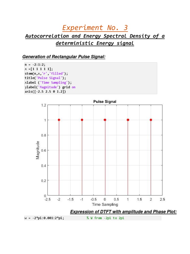 Autocorrelation and Energy Spectral Density Usin MATLAB | PDF