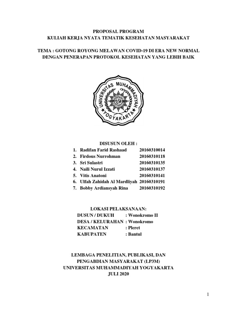 (FIX) Proposal Program KKN Tematik Kesmas UMY 2020 Kelompok 18 | PDF