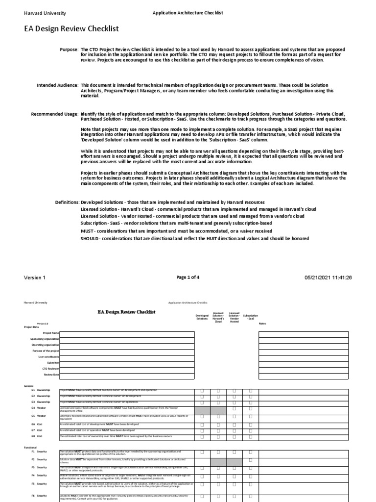 Ea Design Review Checklist 2 2 | PDF | Cloud Computing | Software As A ...