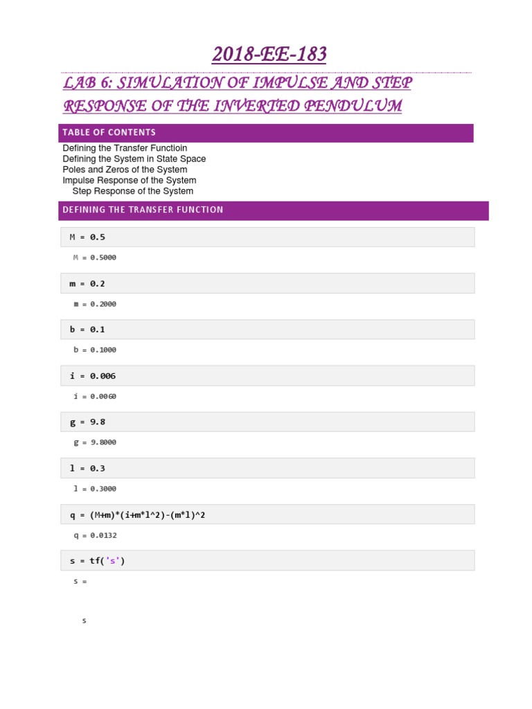 Simulation of Inverted Pendulum With Step Response | PDF | Cybernetics ...