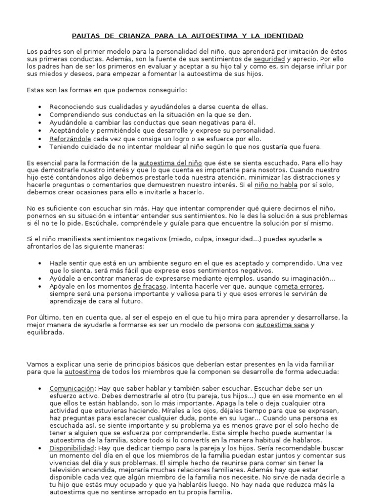 Pautas de Crianza para La Autoestima y La Identidad | PDF | Familia | Disciplinas