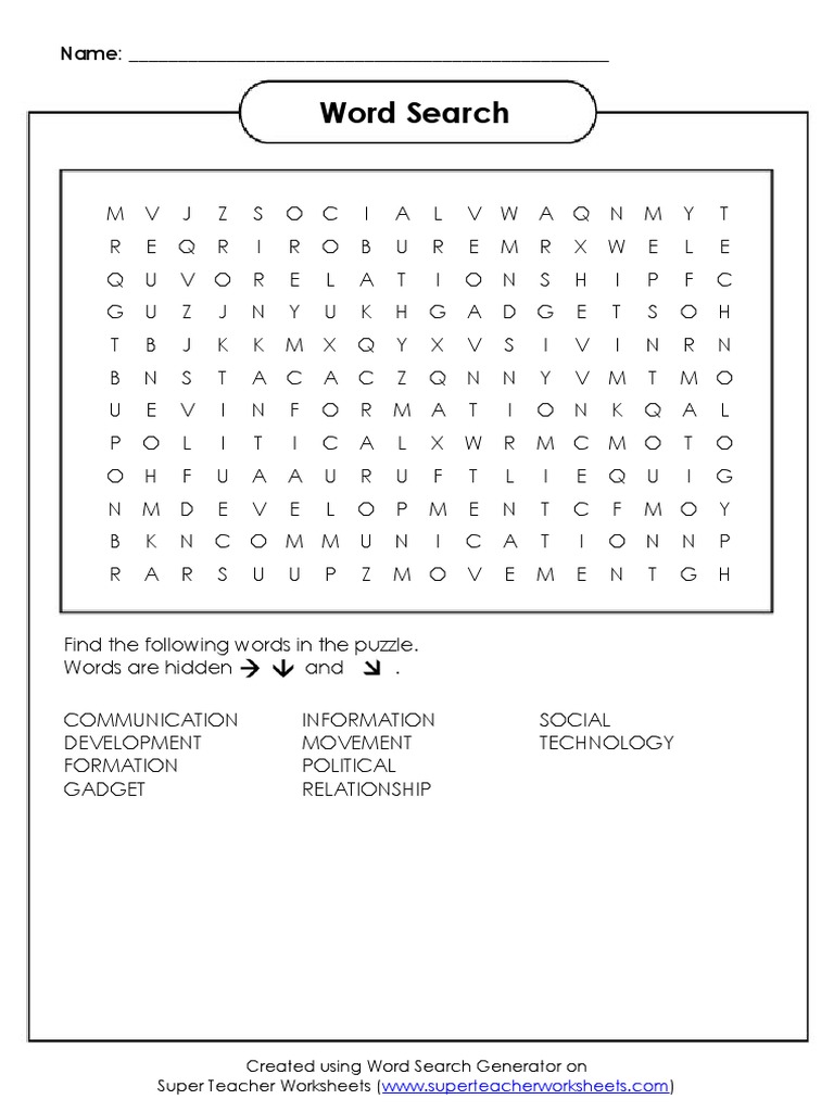Technology and Communication Word Search | PDF | Word Search | Puzzles