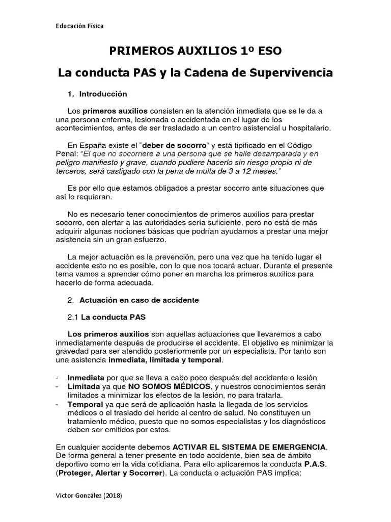 Primeros Auxilios: Conducta PAS y Cadena de Supervivencia | PDF ...