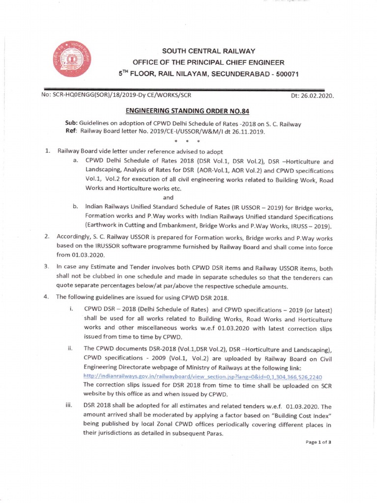 2.ESO-84 For Adoption of CPWD DSR | PDF | Government Of India | Rail ...