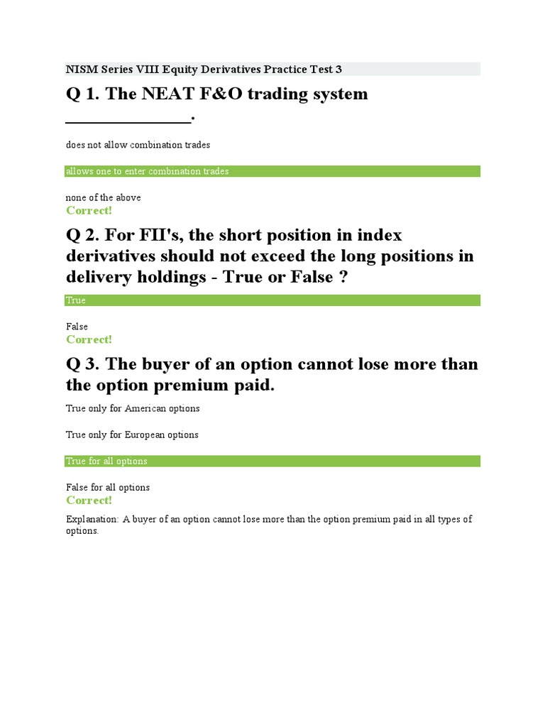 Nism VIII Test 3 | Download Free PDF | Put Option | Option (Finance)