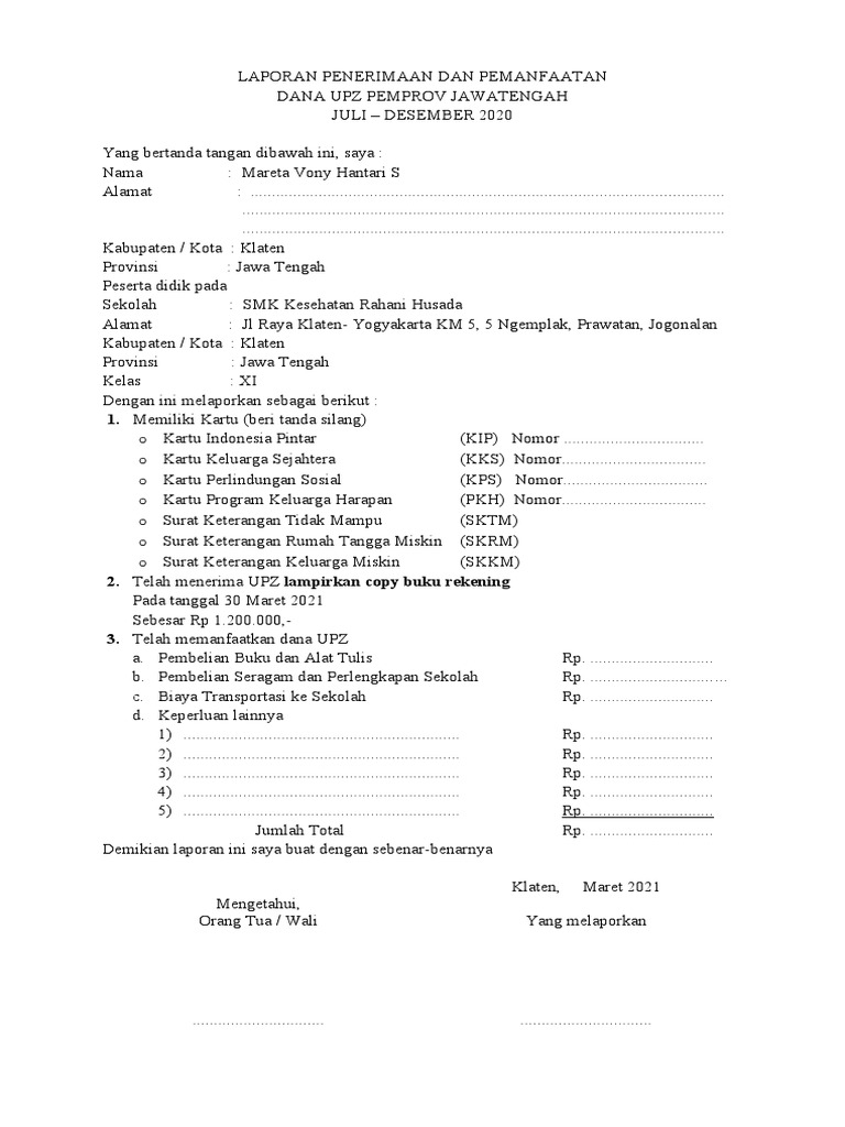 Laporan Penerimaan Dan Pemanfaatan - Upz | PDF