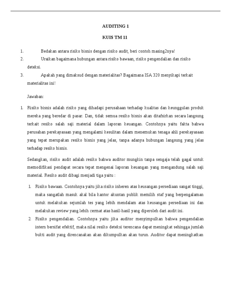 Kuis TM 11 - Auditing 1 | PDF