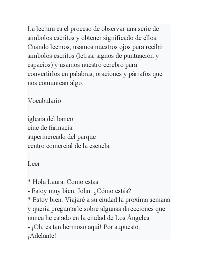 La Lectura Es El Proceso de Observar Una Serie de Símbolos Escritos y ...