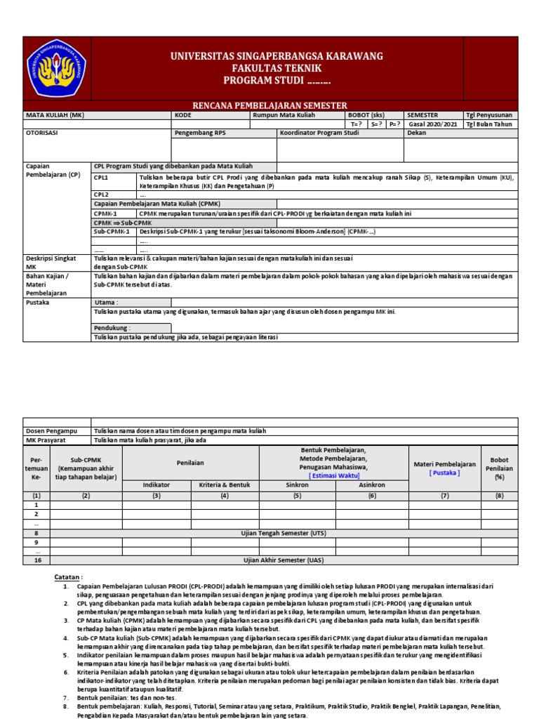 Lampiran I Format RPS UNSIKA Daring | PDF
