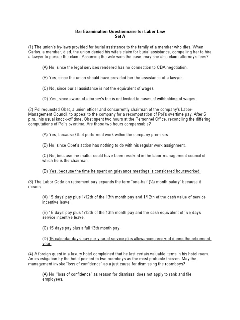2011 Bar Q and A in Labor Law | PDF | Overtime | Employment