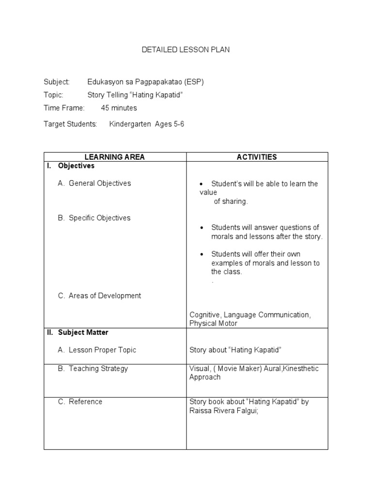 LESSON PLAN (Story Telling) | PDF | Storytelling | Lesson Plan