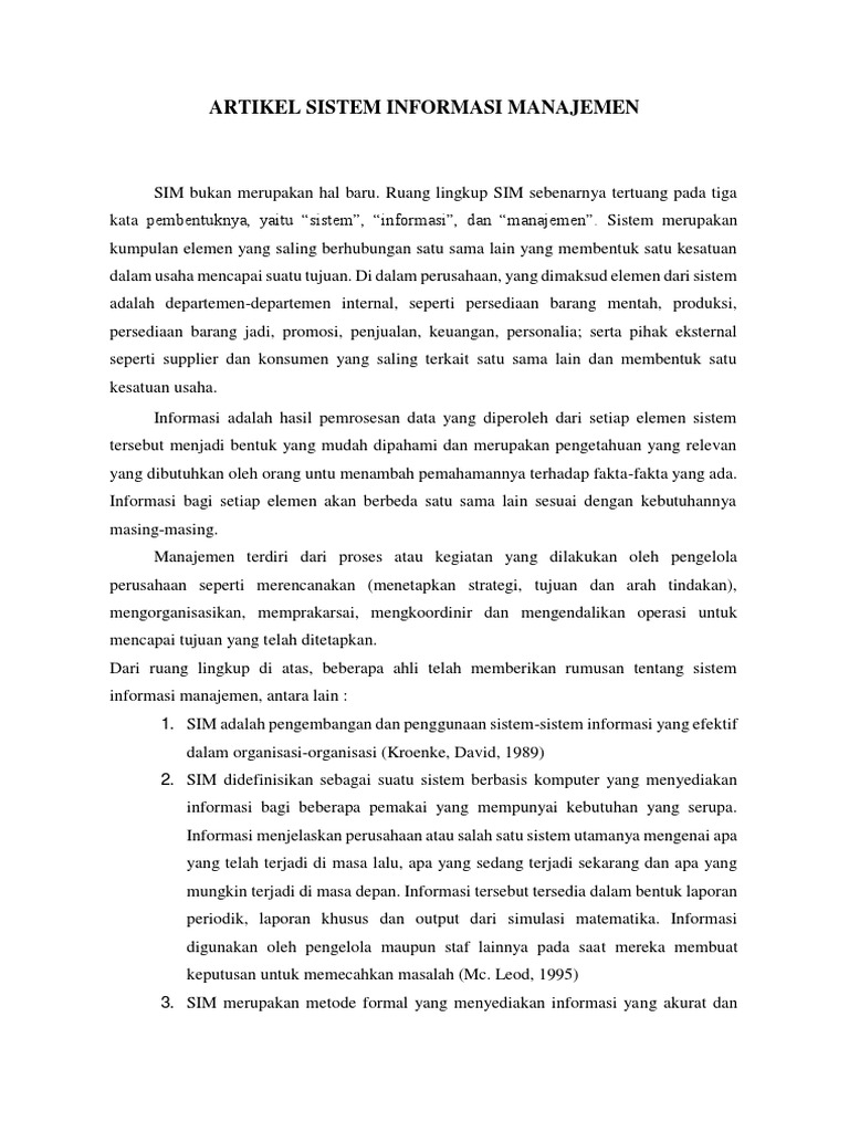 Artikel Sistem Informasi Manajemen | PDF