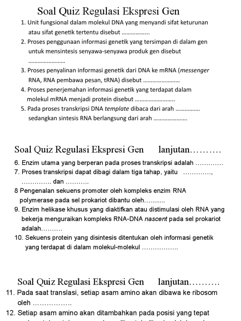 Quiz Regulasi Ekspresi Gen | PDF