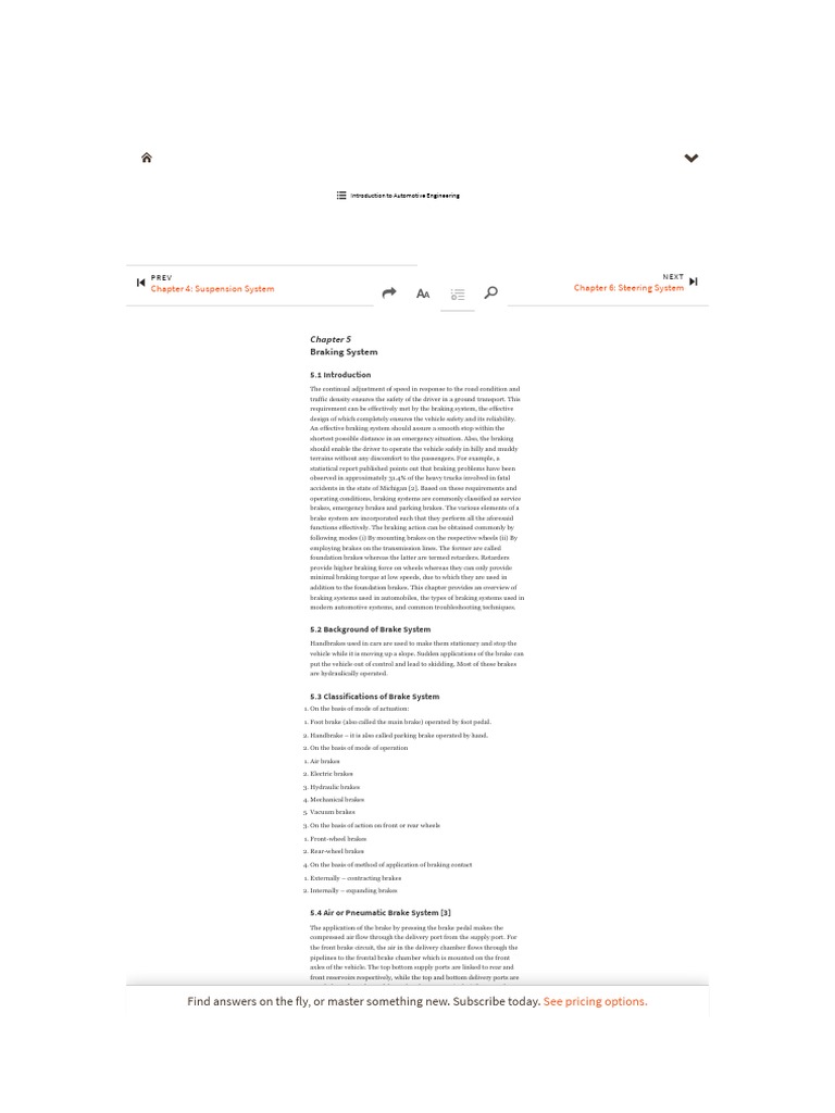 Chapter 5 - Braking System - Introduction To Automotive Engineering | PDF | Brake | Tools
