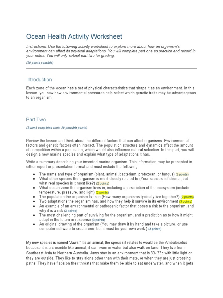 Marine Science Worksheets