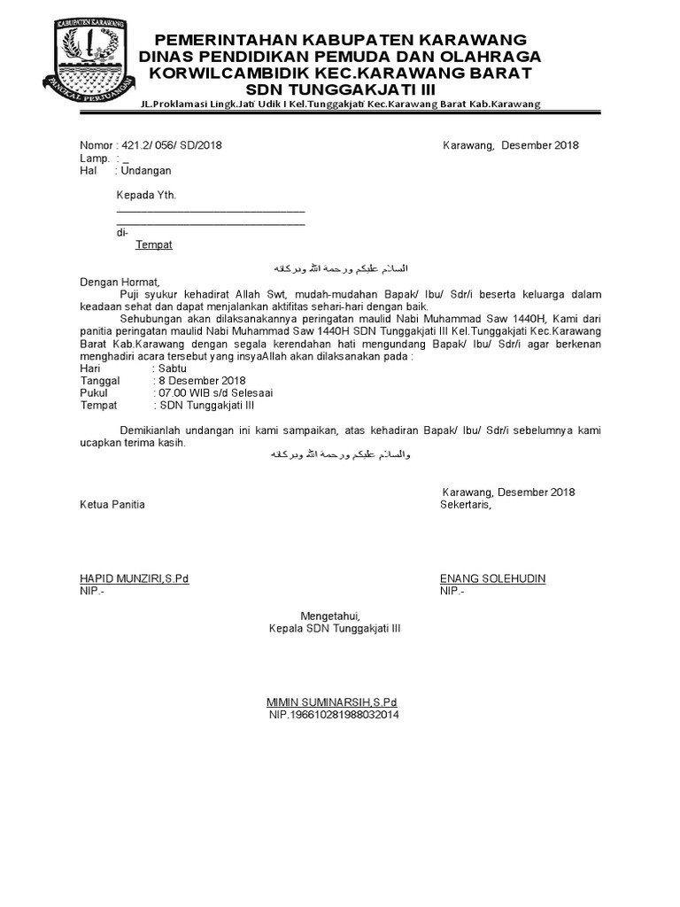 Undangan Maulid Nabi SDN Tunggakjati III | PDF