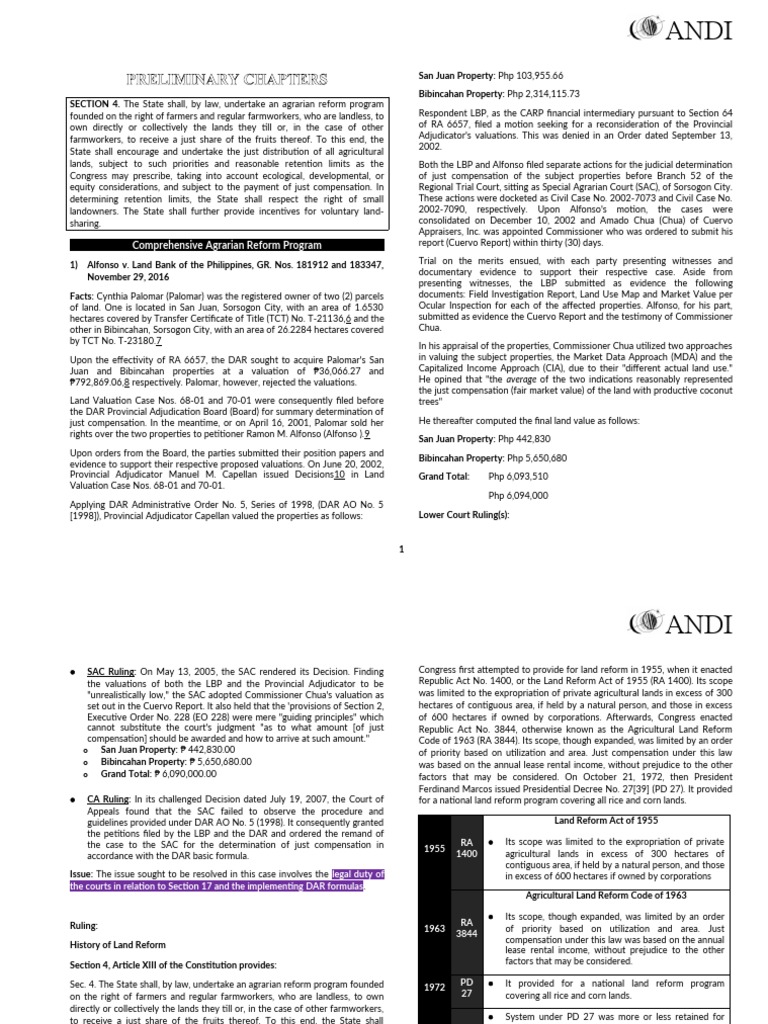 Preliminary Chapters: Comprehensive Agrarian Reform Program | PDF ...