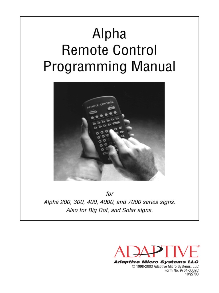 Alpha Remote Control Programming Manual | PDF