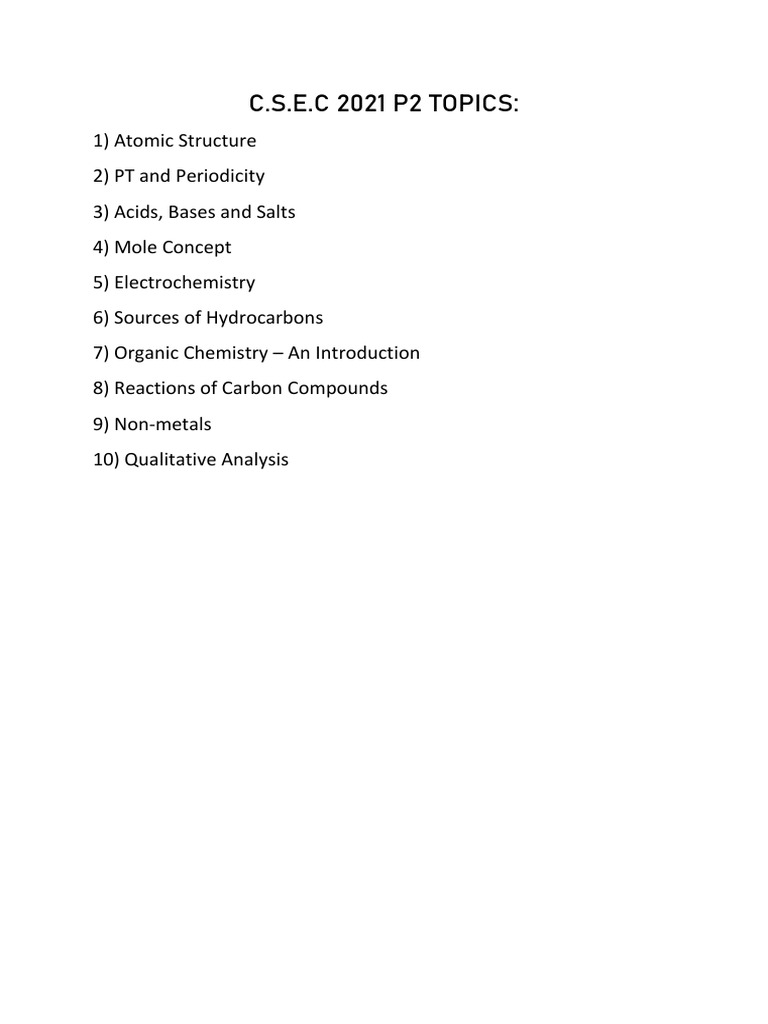 CSEC & CAPE 2021 Chemistry Topics | PDF