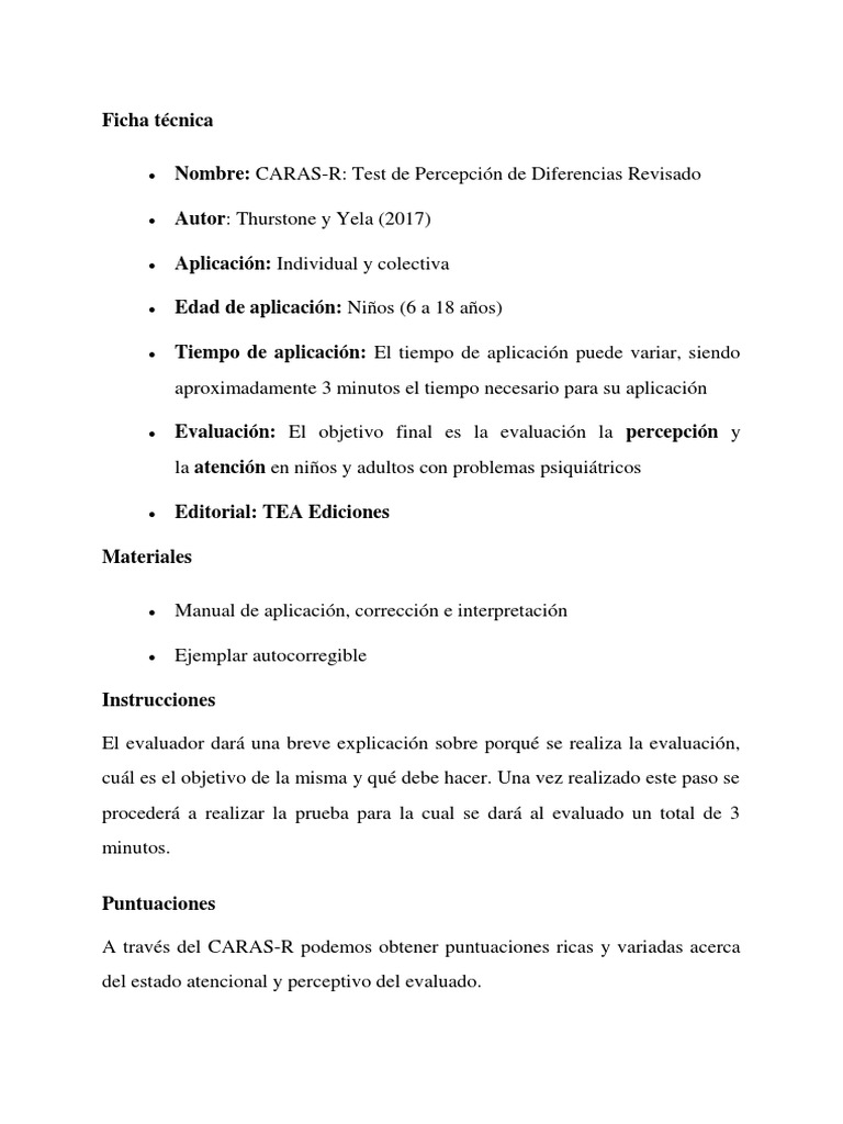 Análisis técnico del CARAS-R: Un test breve y versátil para la ...