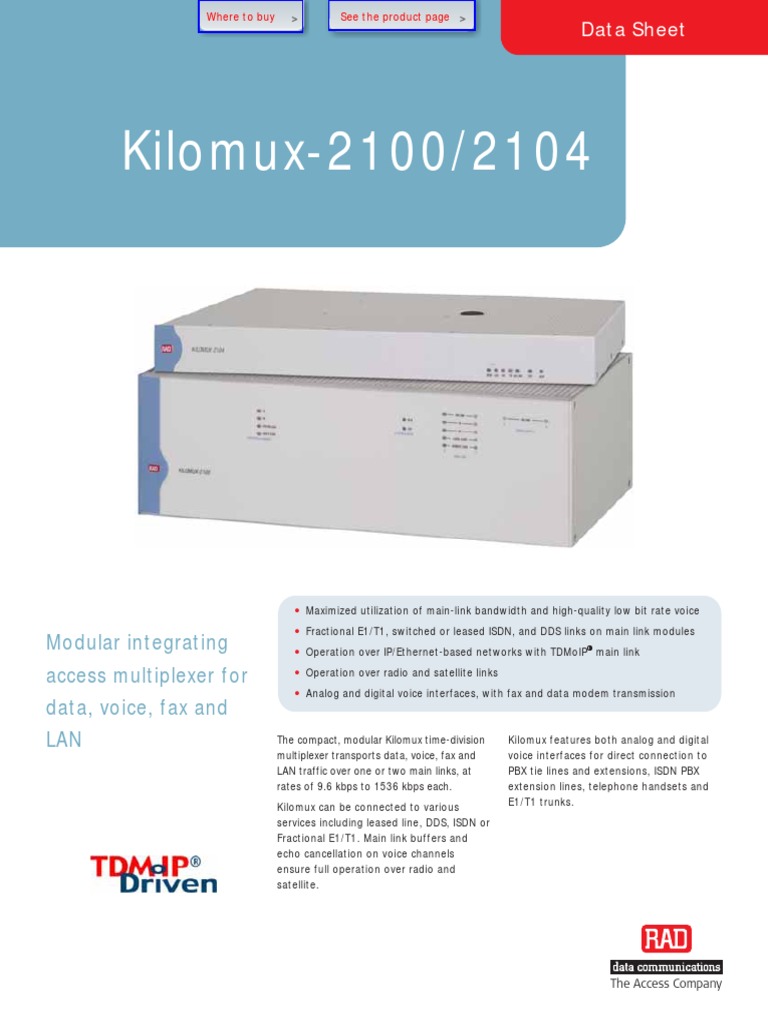 Kilomux-2100/2104: Modular Integrating Access Multiplexer For Data, Voice, Fax and LAN | PDF ...