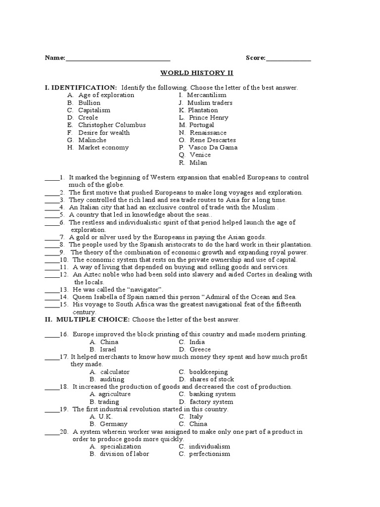 Exercises World History II | PDF | Exploration | Cold War