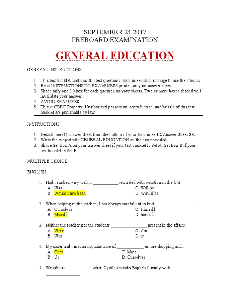 General Education Reviewer With Answer Key | PDF | Mean | Cell (Biology)