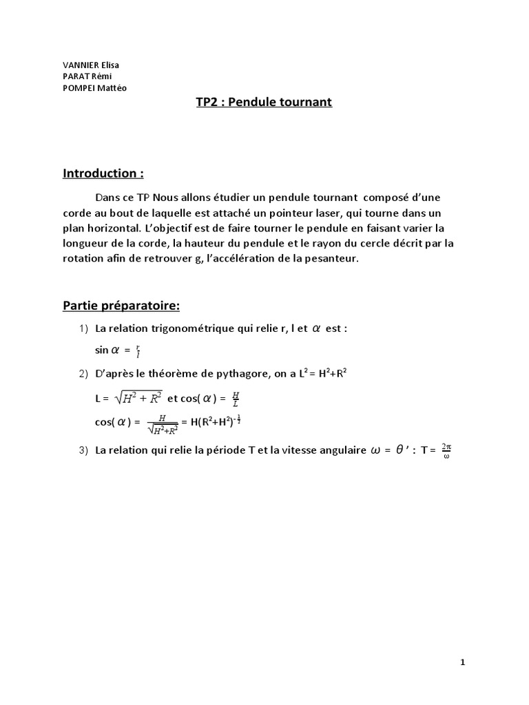 TP2 Pendule Tournant | PDF | Pendule (physique) | Accélération