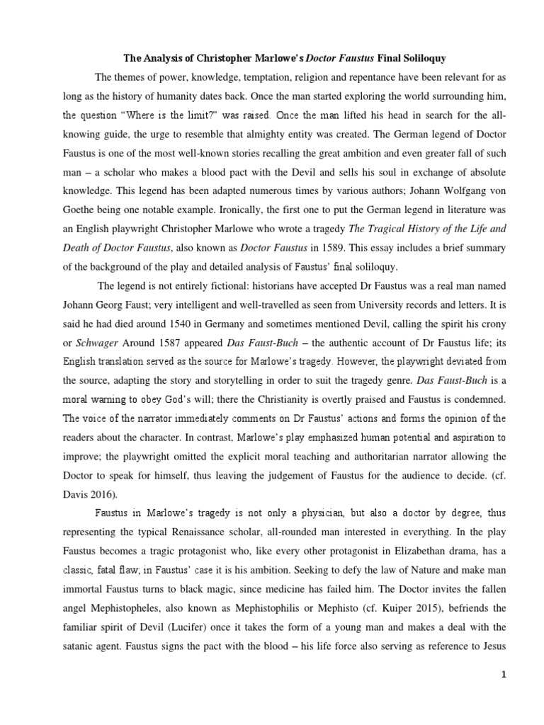 Christopher Marlowe's "Doctor Faustus" Final Soliloquy - Analysis | PDF ...