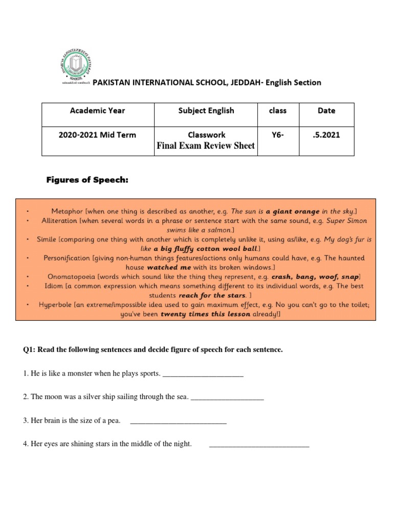 Final Exams Grammar Exam Review Sheet | PDF | Sentence (Linguistics ...