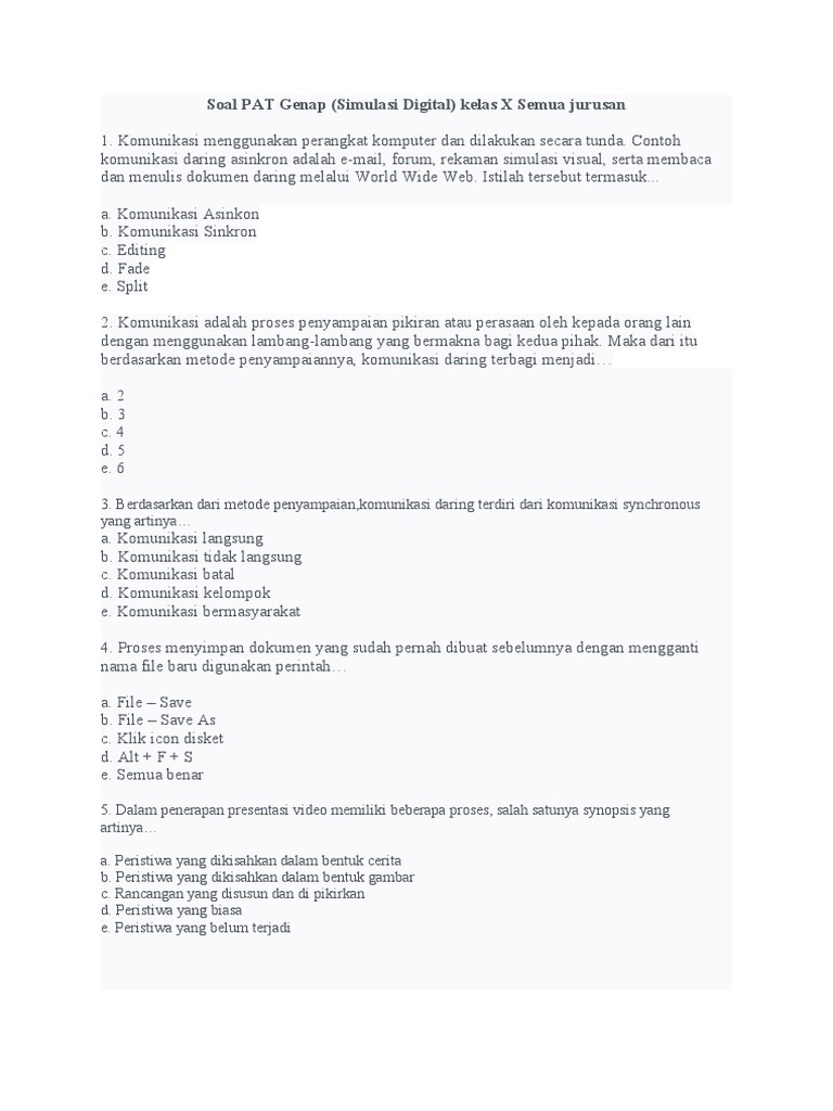 Soal PAT Simulasi Digital Kelas X | PDF