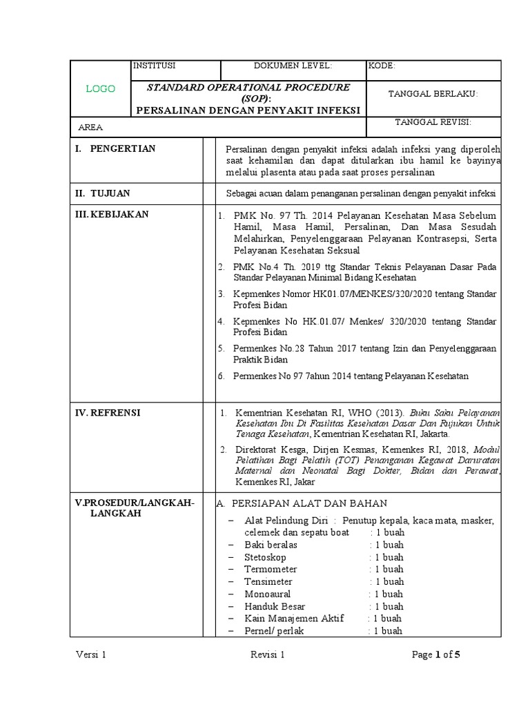 SOP Persalinan Dengan Penyakit Infeksi | PDF