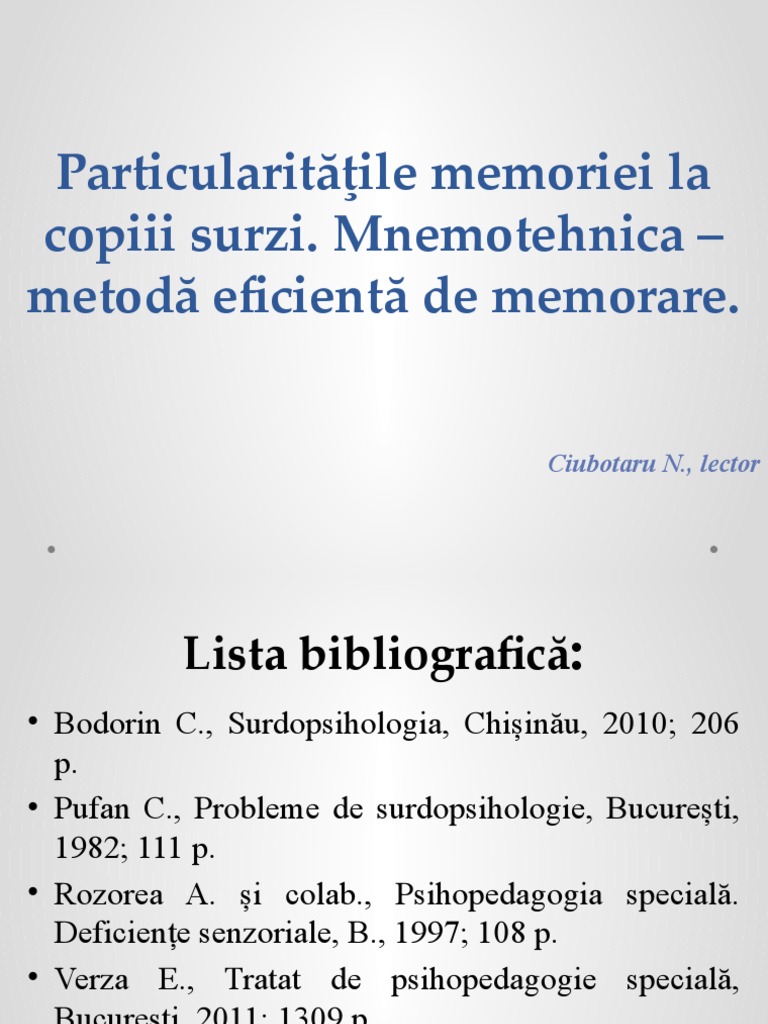 Memoria La Copiii Surzi | PDF