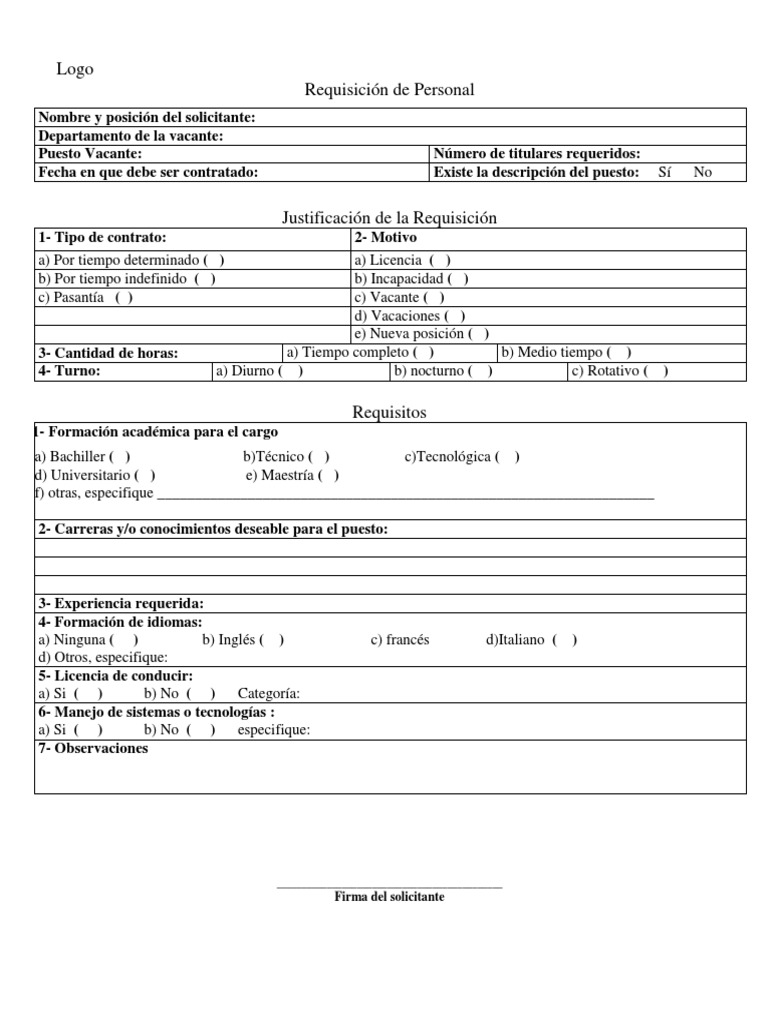 Modelo de Requisicion de Personal | PDF