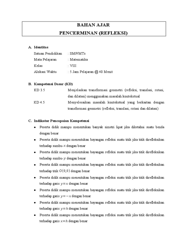 Pencerminan Geometri untuk SMP Kelas VIII | PDF