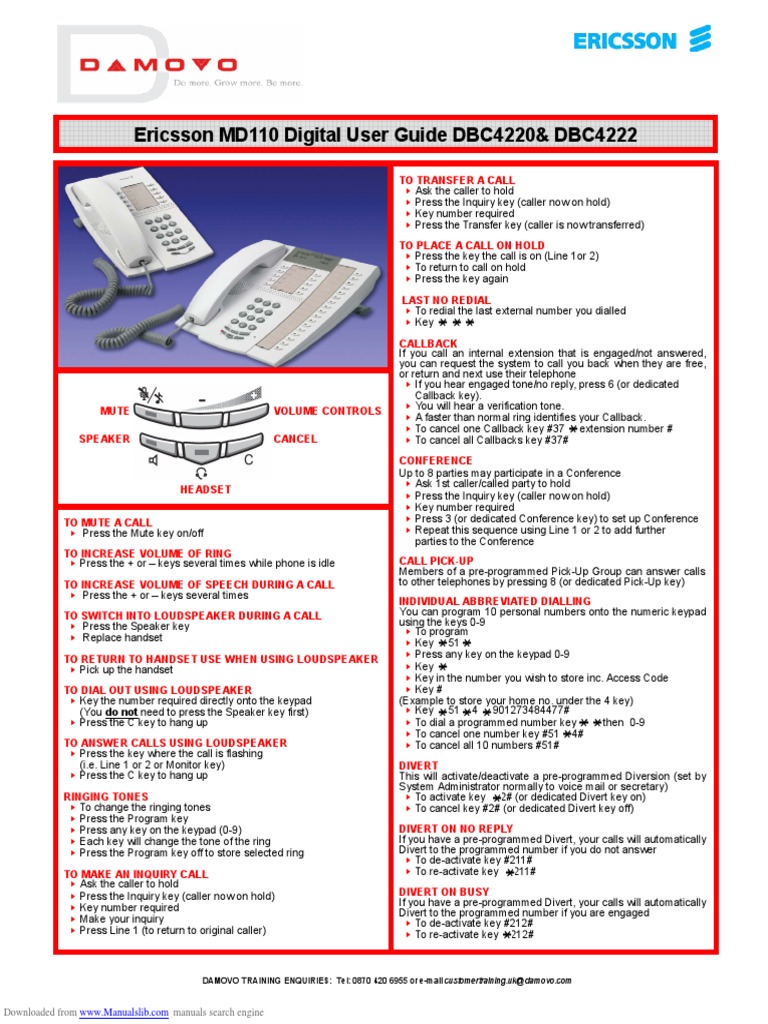 Ericsson MD110 Digital User Guide DBC4220& DBC4222 | PDF | Networks | Telephony