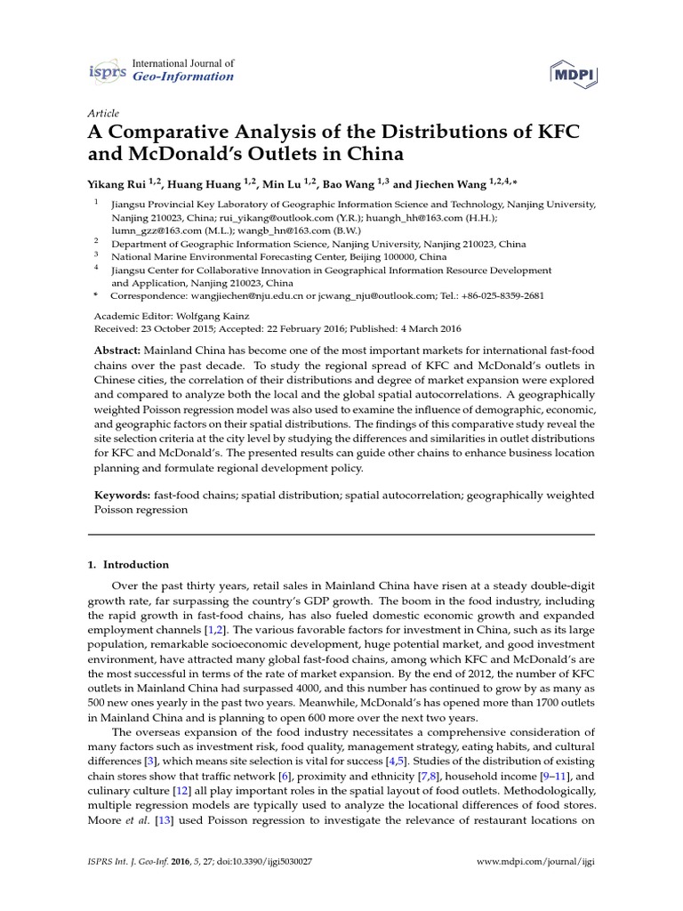 A Comparative Analysis of The Distributions of KFC and Mcdonald'S ...
