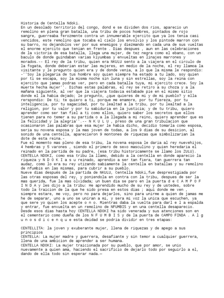 Historia de Centella Ndoki, la deidad del cementerio del Congo | PDF