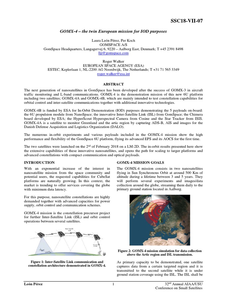 GOMX-4 - The Twin European Mission For IOD Purposes | PDF | Satellite ...