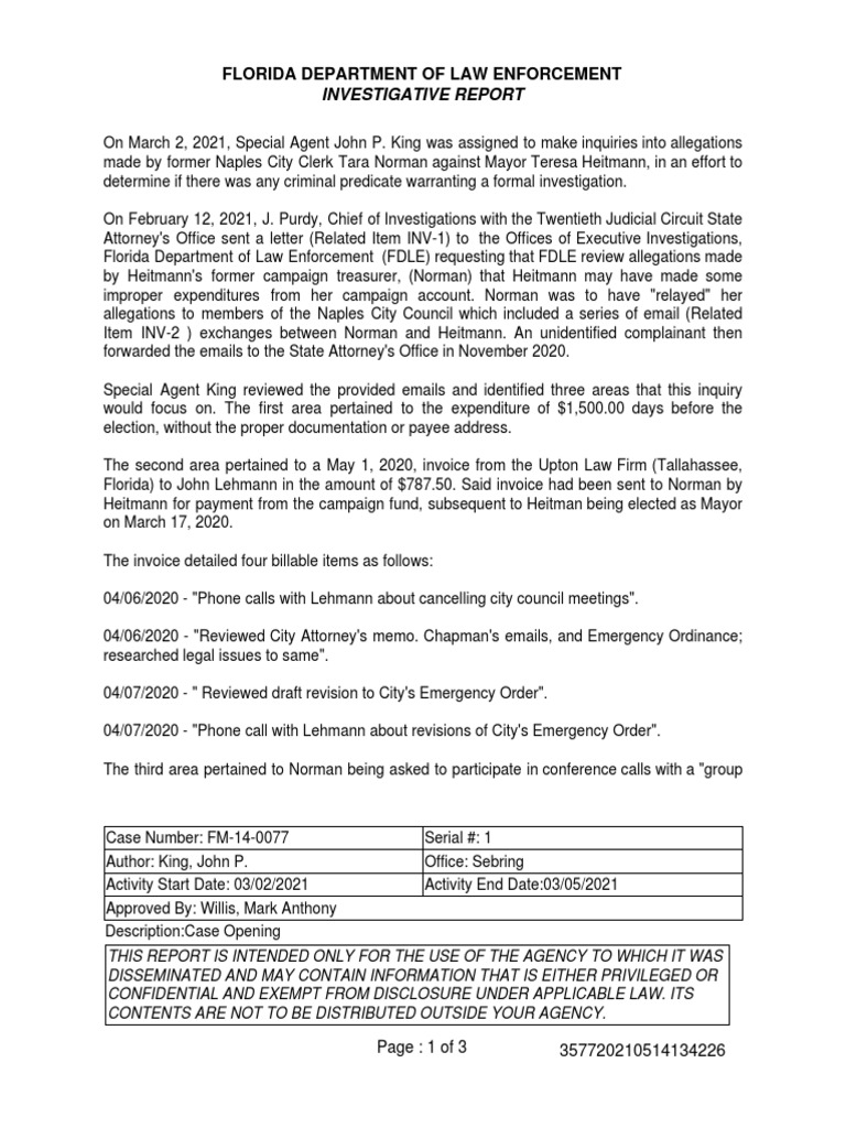 FDLE Reports On Campaign Finances of Naples Mayor Teresa Heitmann ...