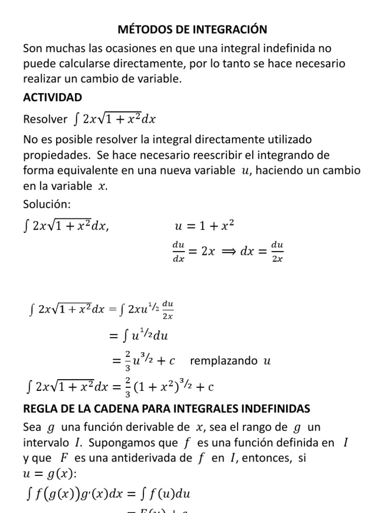 Métodos de Integración - Integral de Una Función Compuesta | PDF ...
