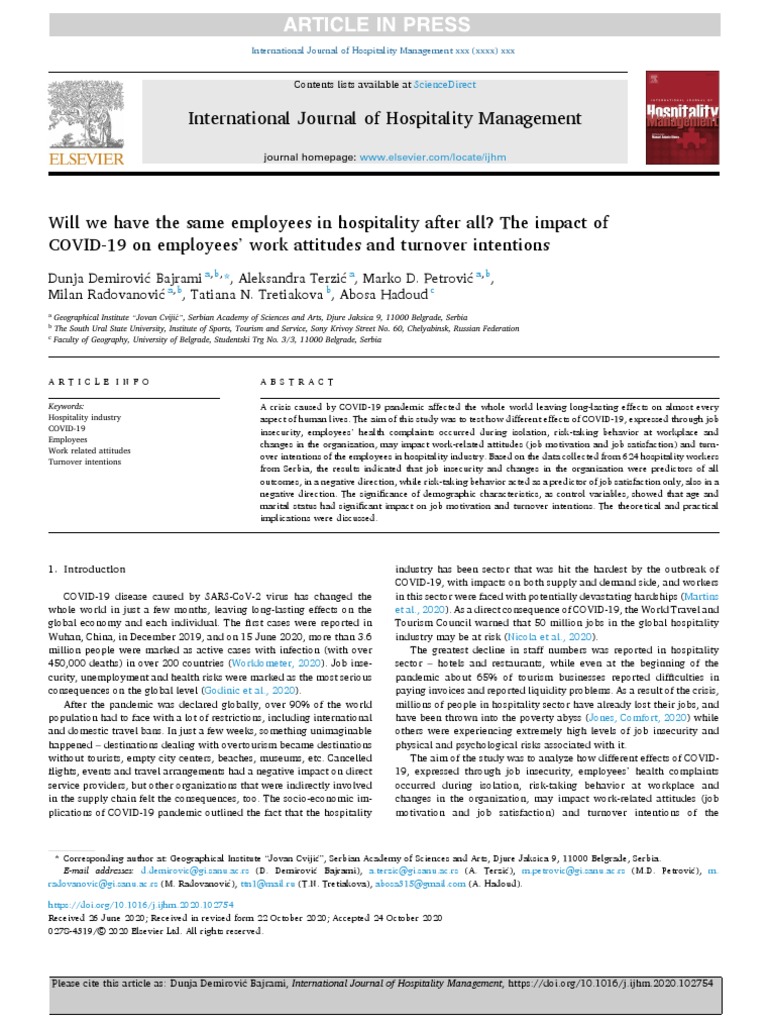 International Journal of Hospitality Management | PDF | Job ...