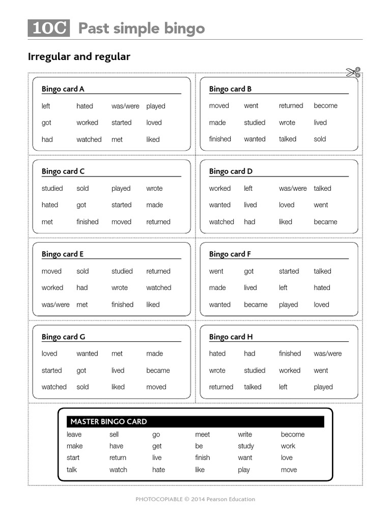 Past - Present Simple Bingo Calls Out | PDF