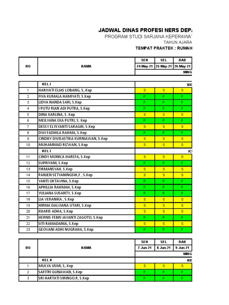 Jadwal Dinas Profesi Ners Departemen Keperawatan dan Pendidikan Rumah Sakit Harapan Bunda Tahun ...