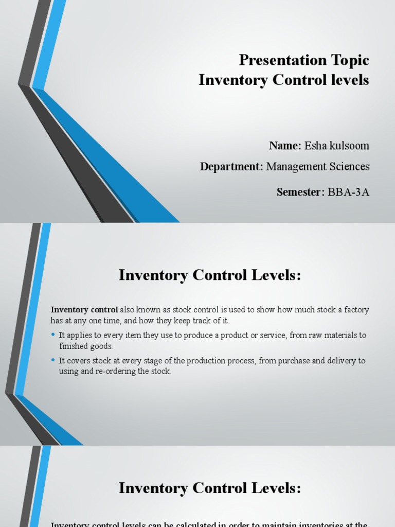 Presentation Topic Inventory Control Levels: Name: Esha Kulsoom ...