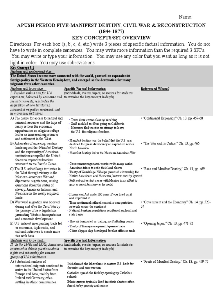 APUSH Period 5: Manifest Destiny & Civil War | PDF | Reconstruction Era ...