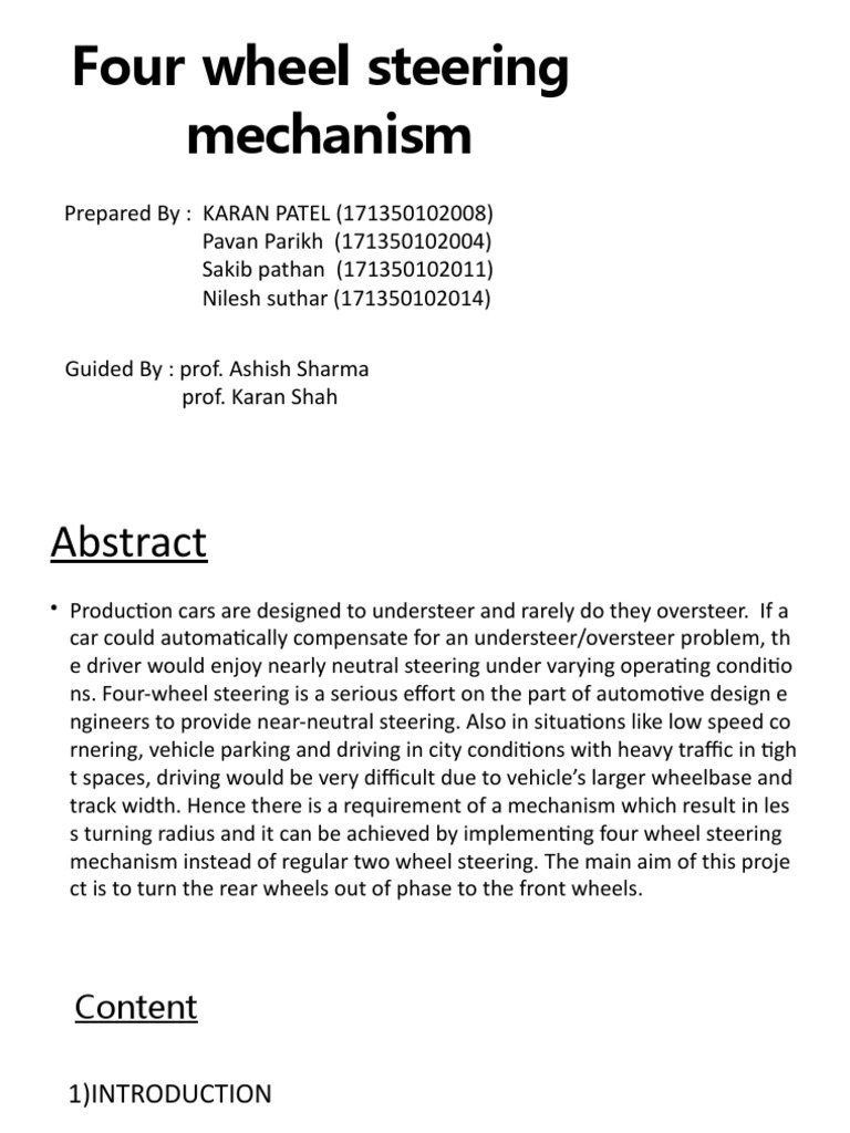 Four Wheel Steering System... | PDF | Axle | Steering