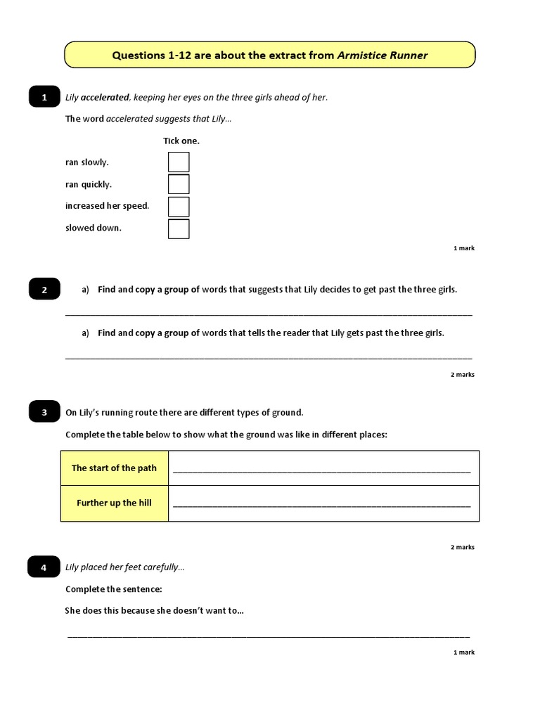 Questions 1-12 Are About The Extract From Armistice Runner | PDF