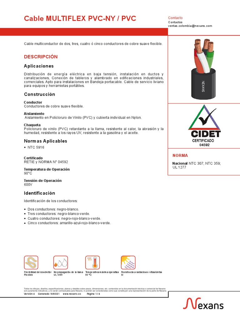 Cable MULTIFLEX PVC NY PVC | PDF | Aislador (Electricidad) | Electricidad